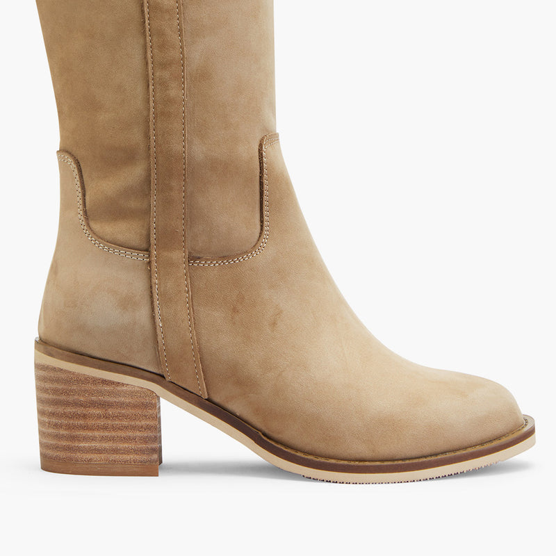 Beige Nubuck Leather Knee High Boots by MIZCHI Pretty Small Shoes