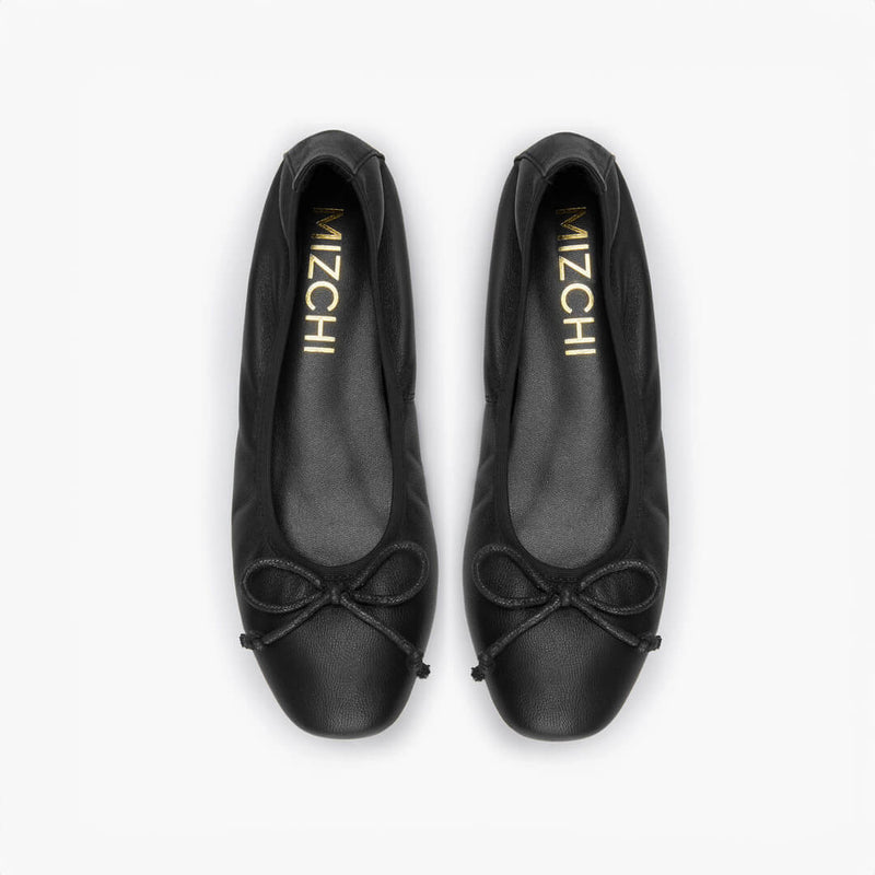 Petite BLack Soft Leather Ballet Pumps by MIZCHI Pretty Small Shoes