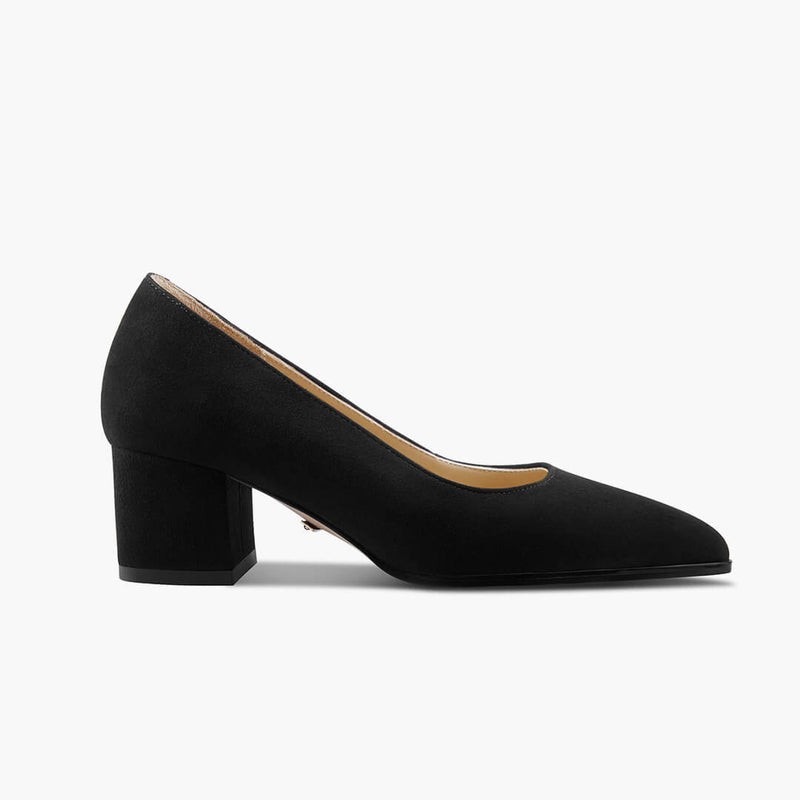 Petite Size Black Suede Chunky Heel Pumps by MIZCHI Pretty Small Shoes