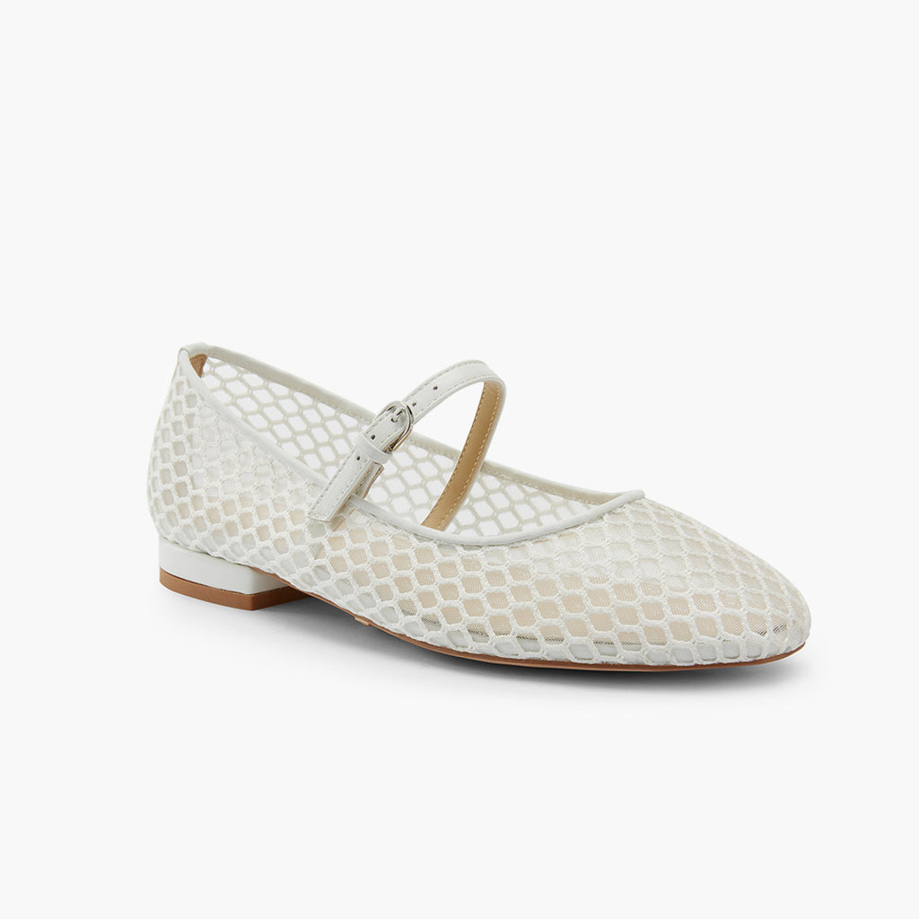 Petite Size White Mesh Mary Jane Flats - MIZCHI Pretty Small Shoes