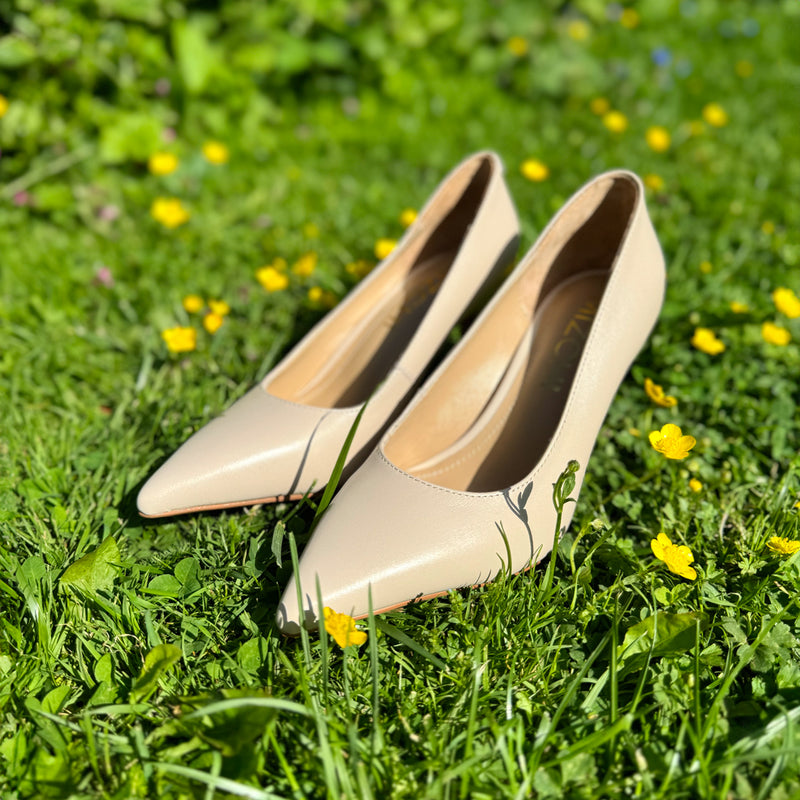 Petite Size Beige Leather Classic Party Pumps by MIZCHI Pretty Small Shoes