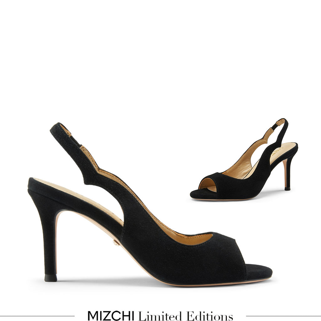 Petite Size Black Suede Leather Open Toe Slingback by MIZCHI Pretty ...