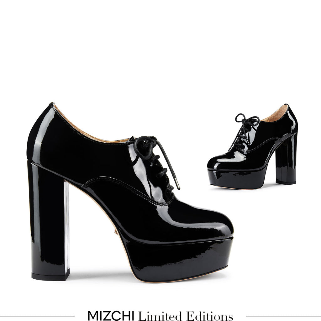 Borgonha Black - Lace up Platform Heel by MIZCHI Pretty Small Shoes