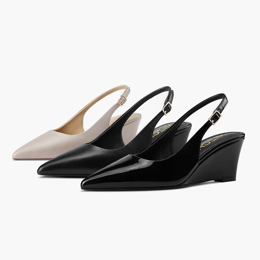 Petite Size Black Patent Wedge Slingback by MIZCHI Pretty Small Shoes