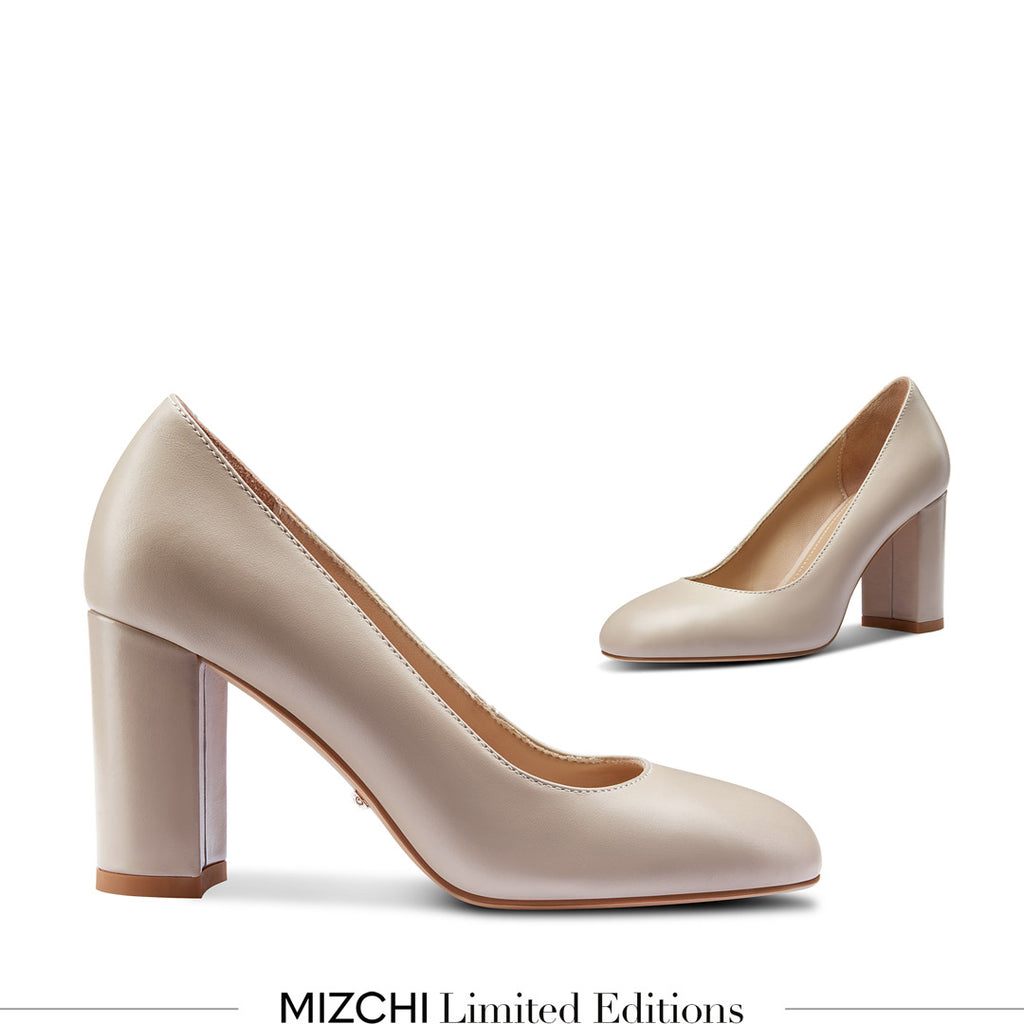 Petite Size Beige Leather High Heel Pumps MIZCHI Pretty Small Shoes