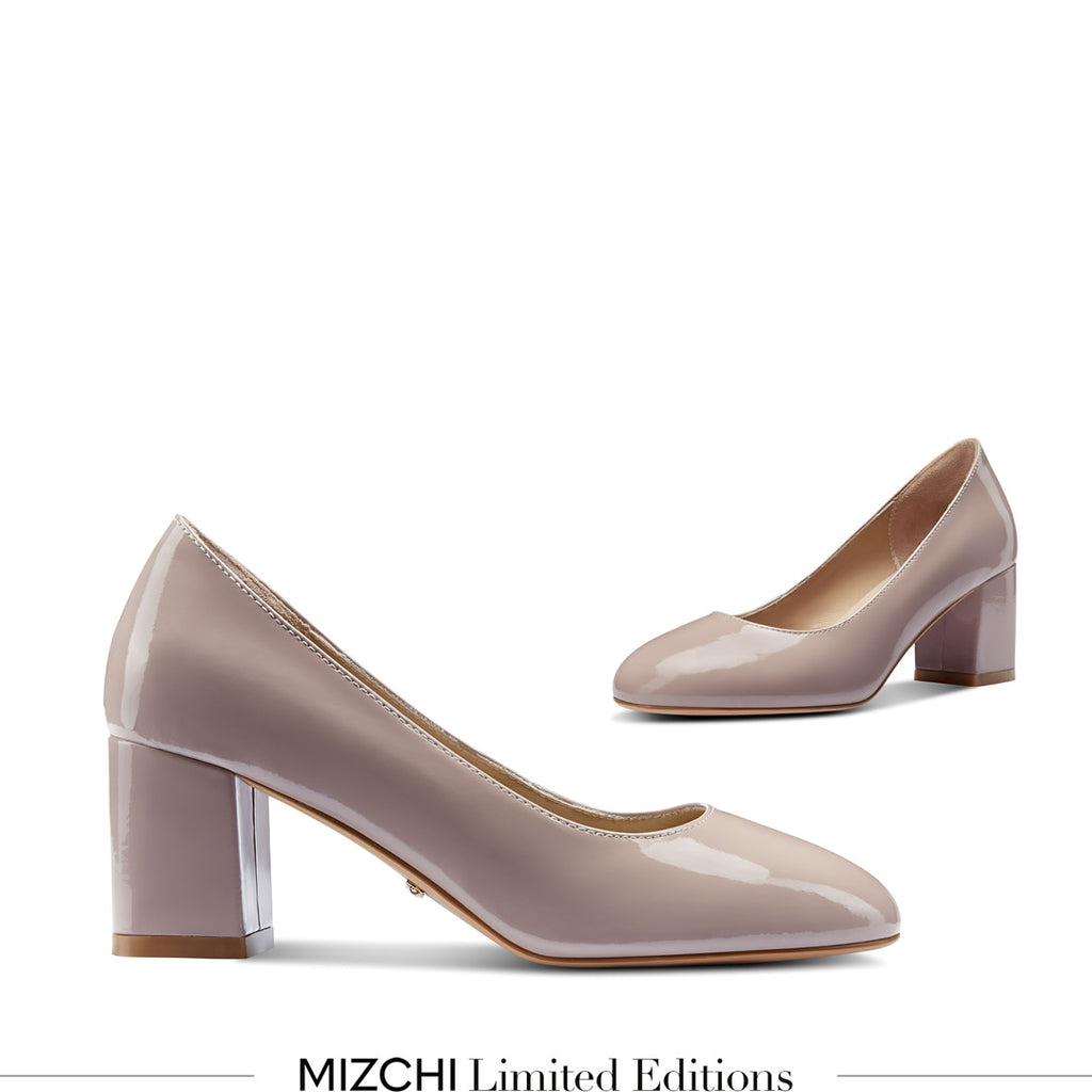 Petite Size Beige Patent Block Heel Pumps MIZCHI Pretty Small Shoes