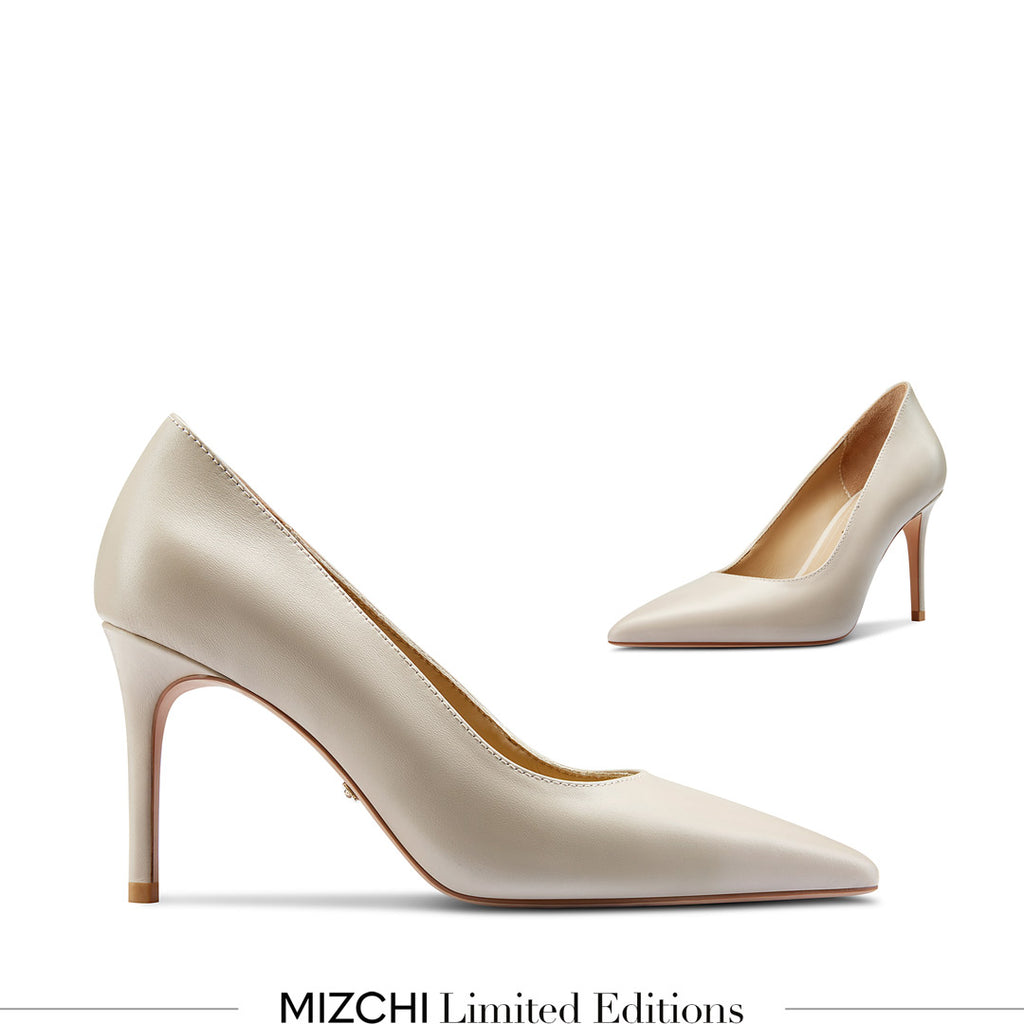 Petite Size Beige Leather Classic Party Pumps by MIZCHI Pretty Small Shoes