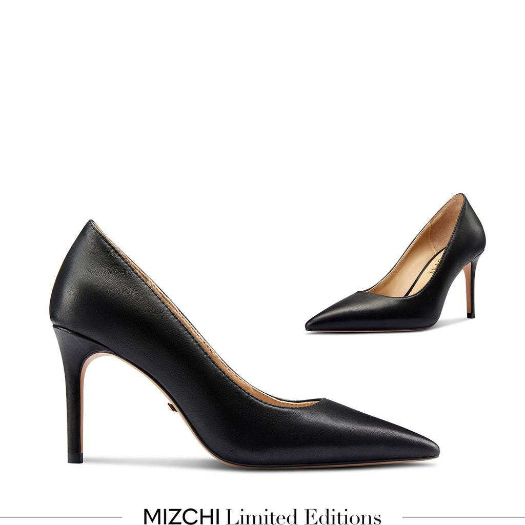Petite Size Black Leather Classic Party Pumps by MIZCHI Pretty Small Shoes