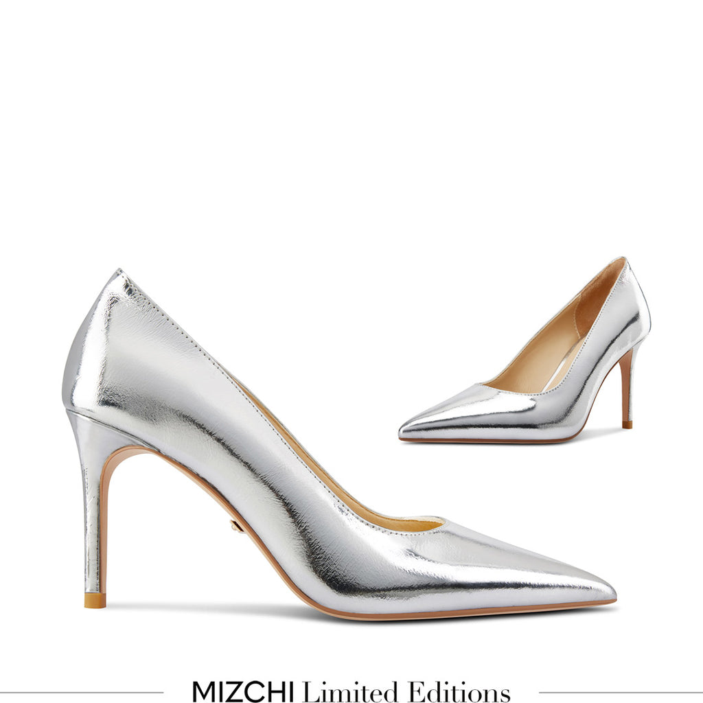 Petite Size Silver Leather Classic Party Pumps by MIZCHI Pretty Small Shoes