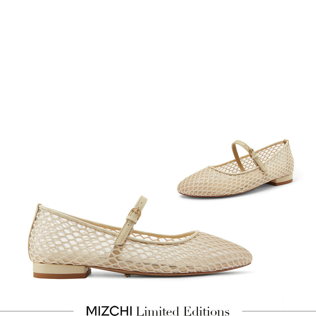 Petite Size Beige Mesh Mary Jane Flats - MIZCHI Pretty Small Shoes