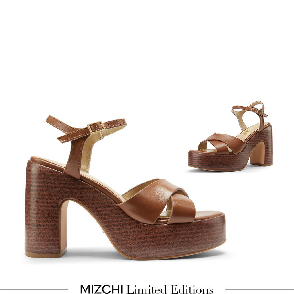 Petite Size Brown Platform Leather Sandals MIZCHI Pretty Small Shoes