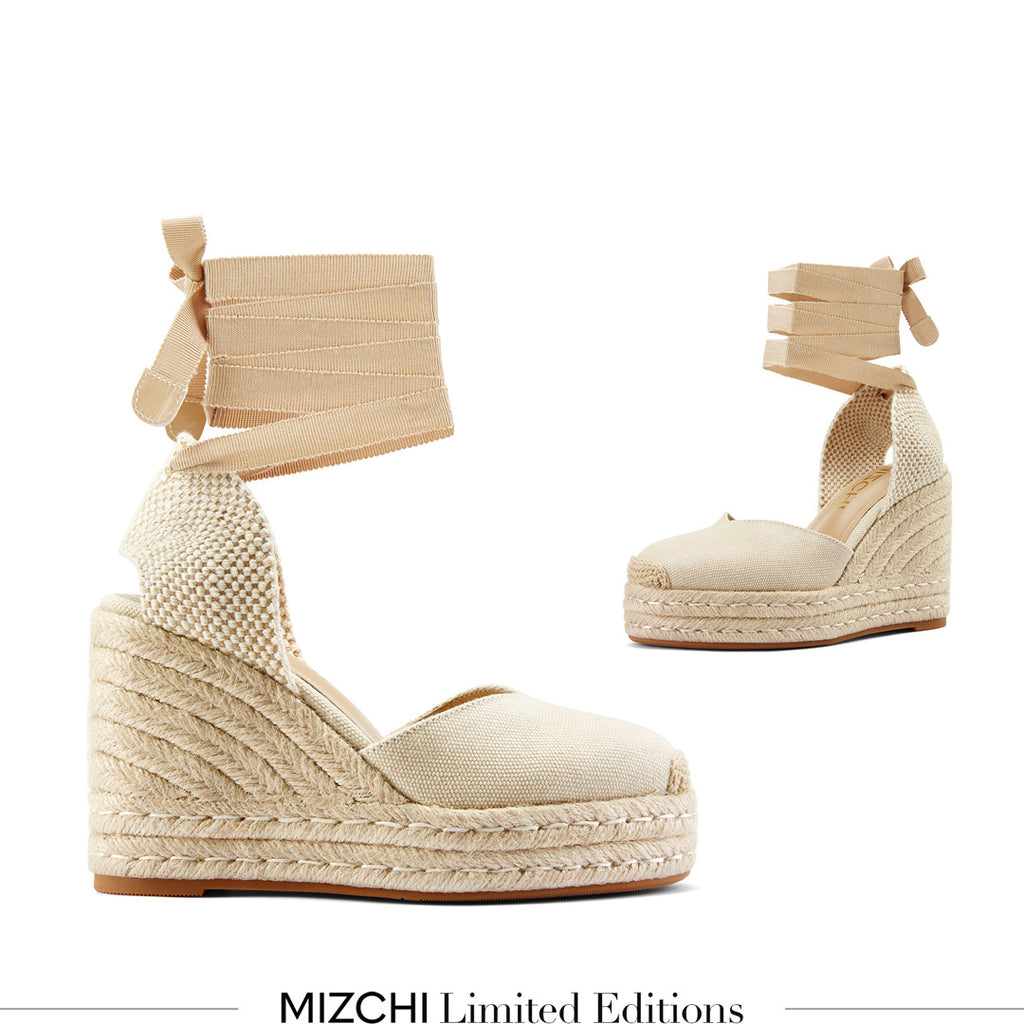 Petite Size Beige Wedge Espadrilles by MIZCHI Pretty Small Shoes