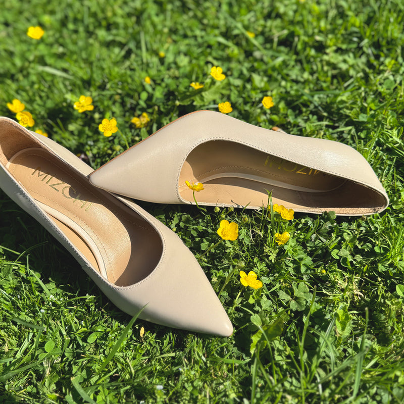 Petite Size Beige Leather Classic Party Pumps by MIZCHI Pretty Small Shoes