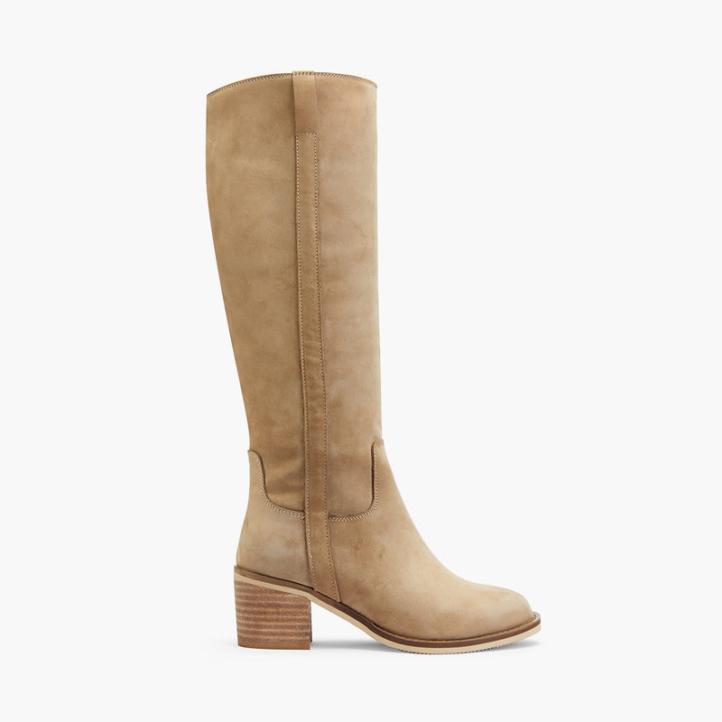 Beige Nubuck Leather Knee High Boots by MIZCHI Pretty Small Shoes