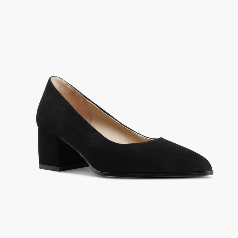 Petite Size Black Suede Chunky Heel Pumps by MIZCHI Pretty Small Shoes
