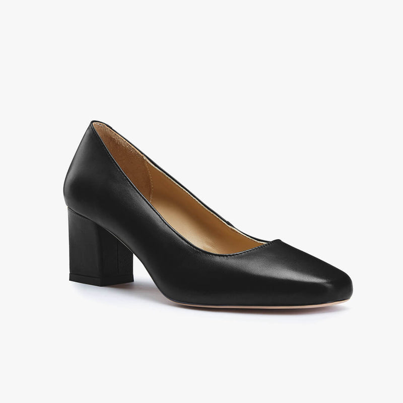 Petite Size Black Leather Chunky Heel Pumps MIZCHI Pretty Small Shoes