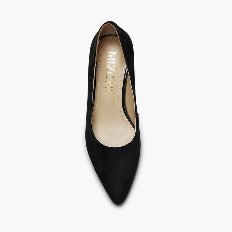 Petite Size Black Suede Chunky Heel Pumps by MIZCHI Pretty Small Shoes