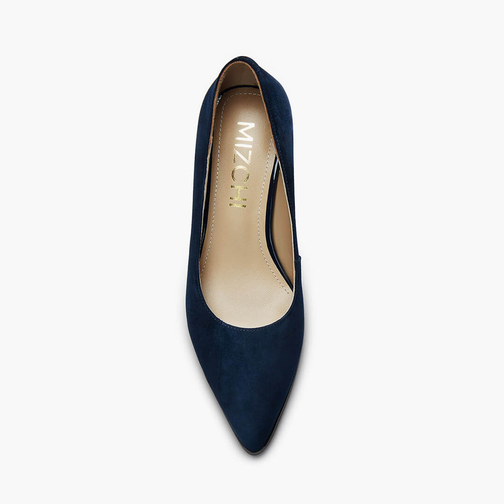 Petite Size Navy Suede Chunky Heel Pumps by MIZCHI Pretty Small Shoes