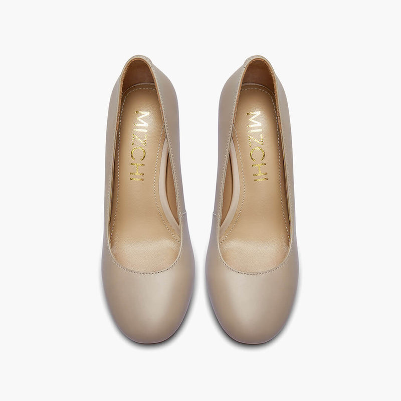 Petite Size Beige Leather High Heel Pumps MIZCHI Pretty Small Shoes