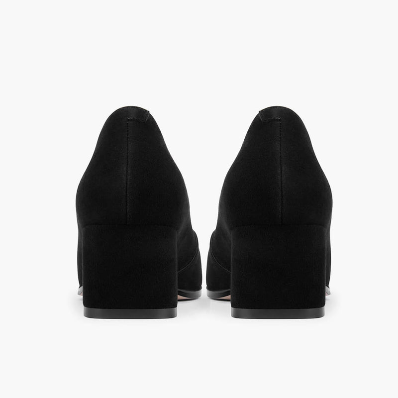 Petite Size Black Suede Chunky Heel Pumps by MIZCHI Pretty Small Shoes