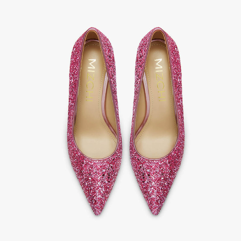 Petite Size Pink Glitter Classic Party Pumps by MIZCHI Pretty Small Shoes