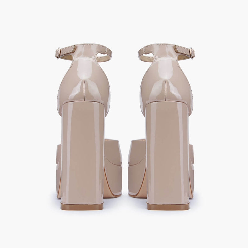 Petite Size Beige Patent Platform Pumps - MIZCHI Pretty Small Shoes