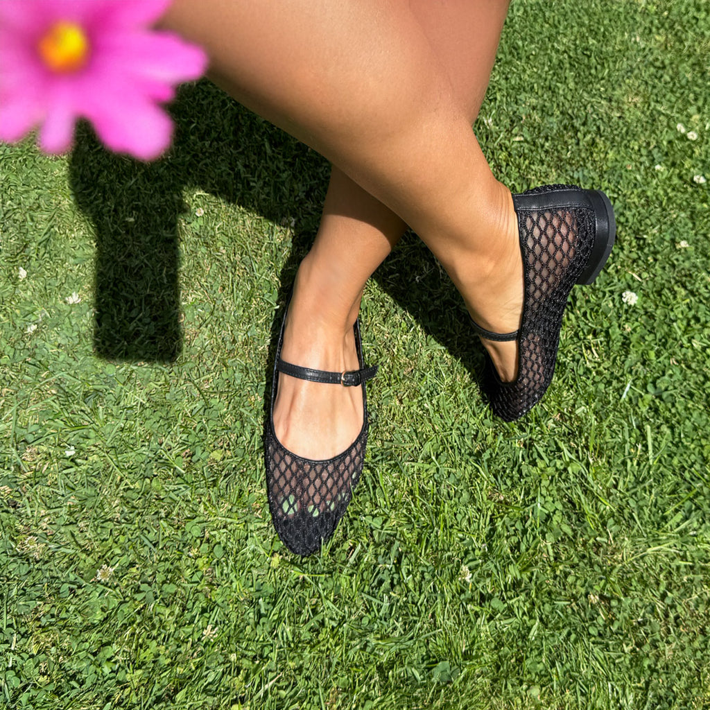 Petite Black Mesh Mary Jane Flats - MIZCHI Pretty Small Shoes