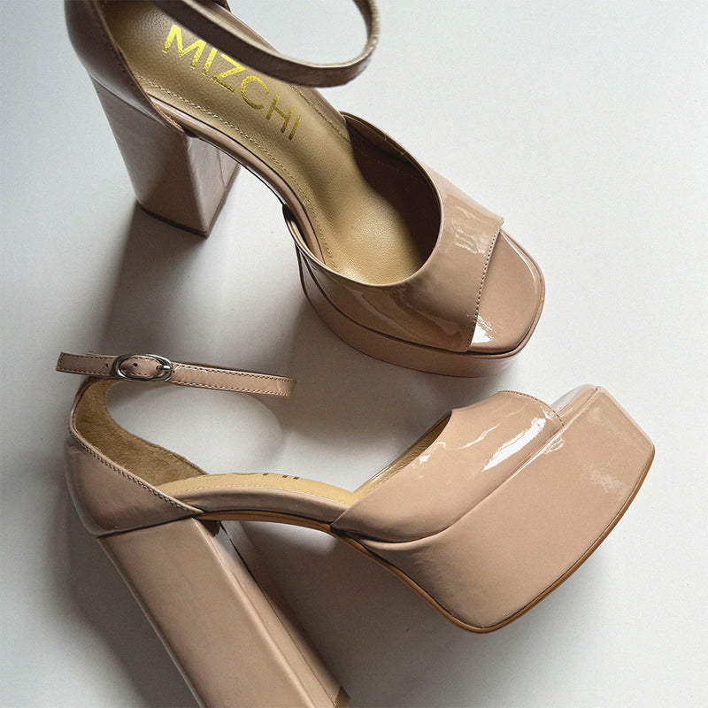Petite Size Beige Patent Platform Pumps - MIZCHI Pretty Small Shoes