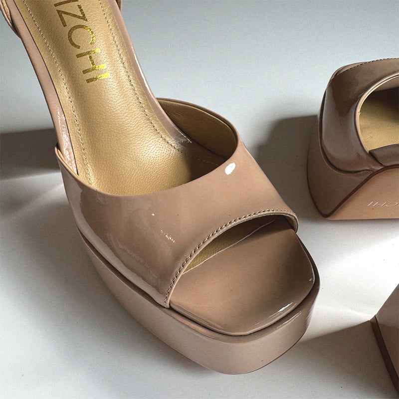 Petite Size Beige Patent Platform Pumps - MIZCHI Pretty Small Shoes