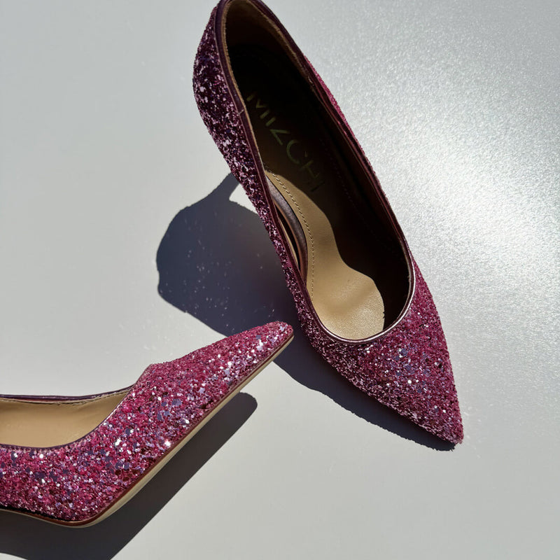 Petite Size Pink Glitter Classic Party Pumps by MIZCHI Pretty Small Shoes