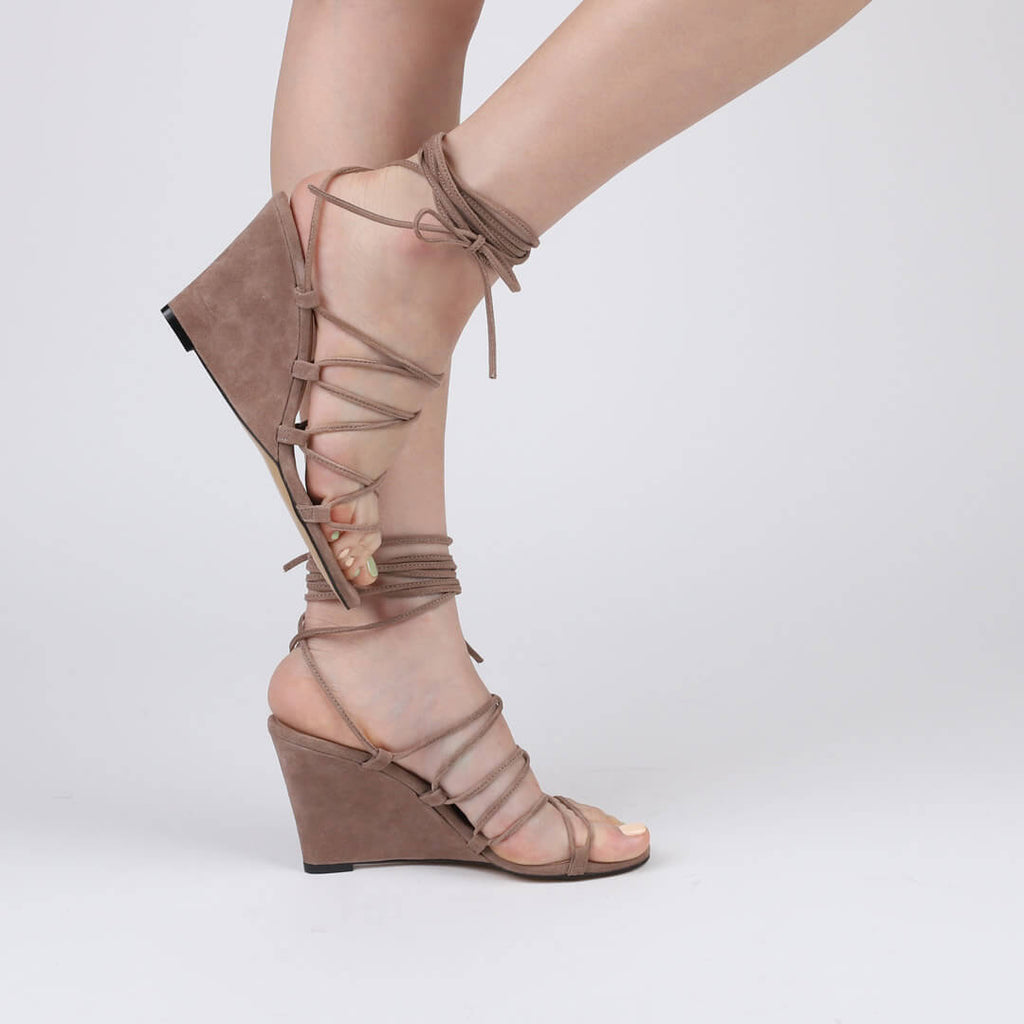 Petite Size Cocoa Suede Strappy Wedges by MIZCHI Pretty Small Shoes