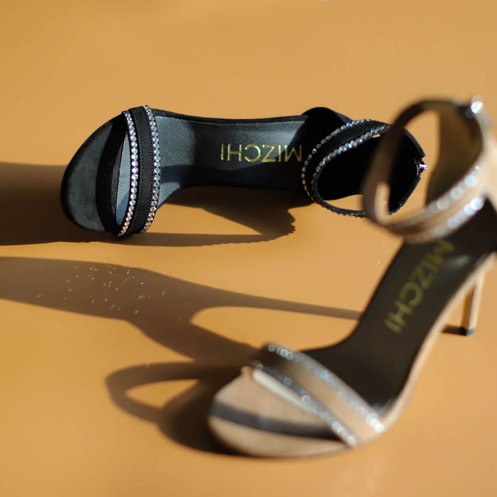 Petite Black Or Beige Suede Embellished Sandals MIZCHI Pretty Small Shoes